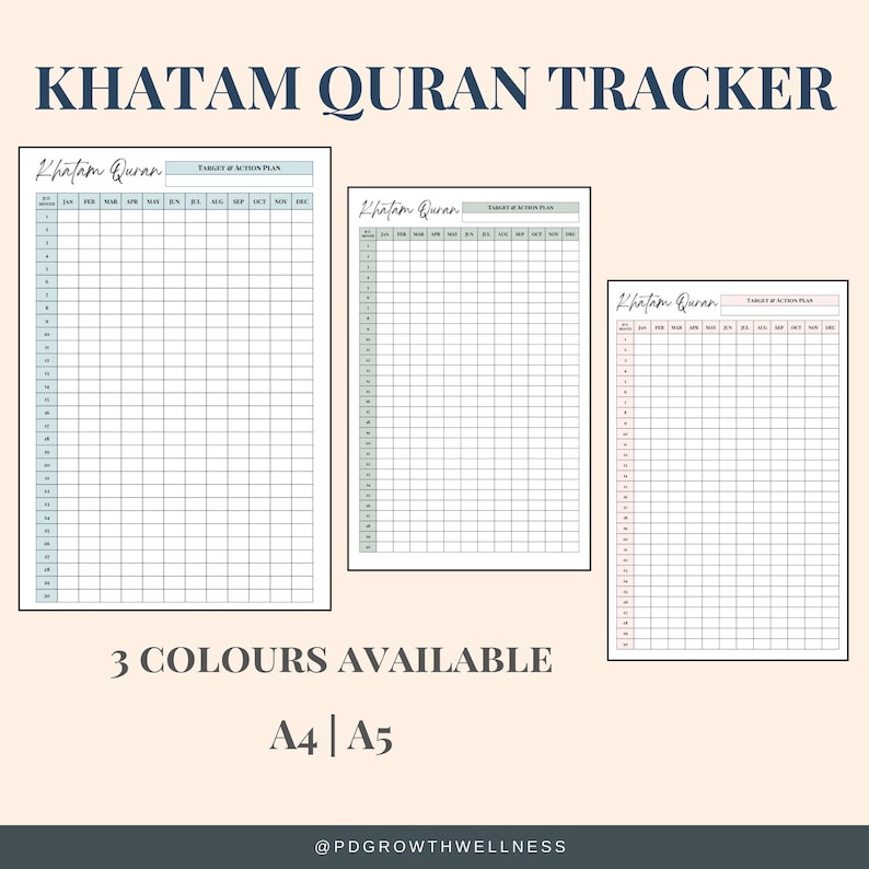 PRINTABLE | Khatam Quran Tracker | Checklist for Quran Reading | Yearly ...