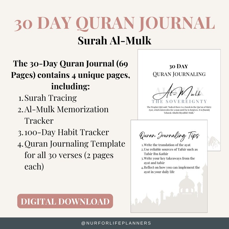 30 Day Quran Journaling | Surah Al-mulk | Digital | Printable | Islamic ...