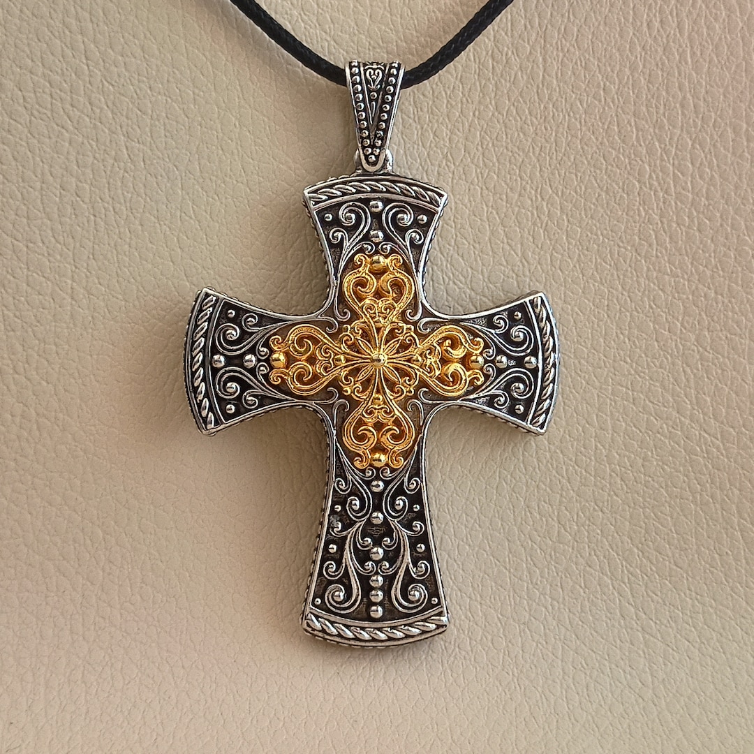 Byzantine Greek Style Cross Made of Platinum Plated and Oxidized ...