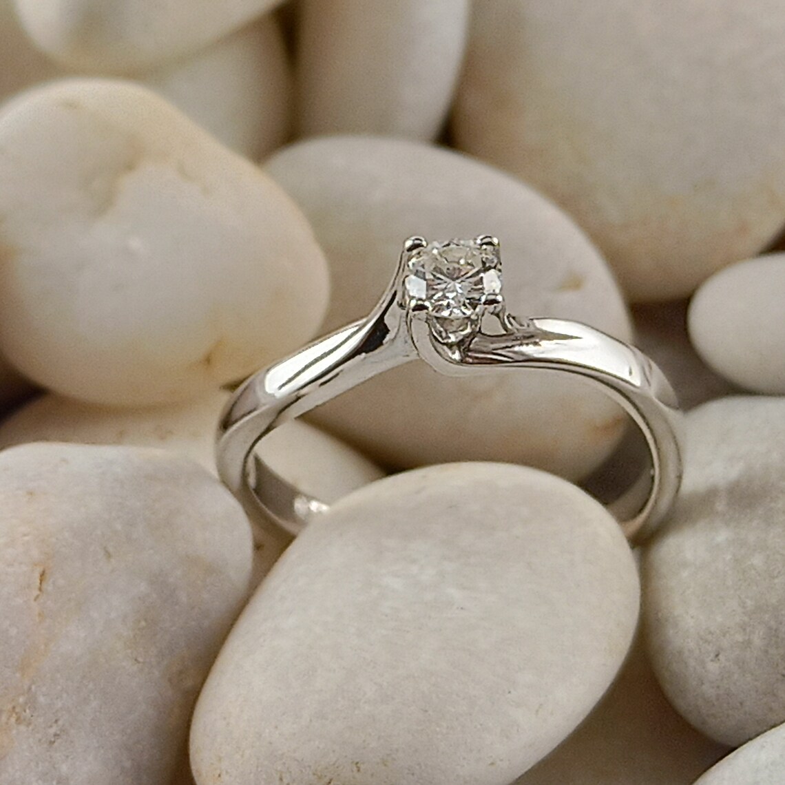 Engagement Ring With Natural Diamond in 18K Solid White Gold | Etsy