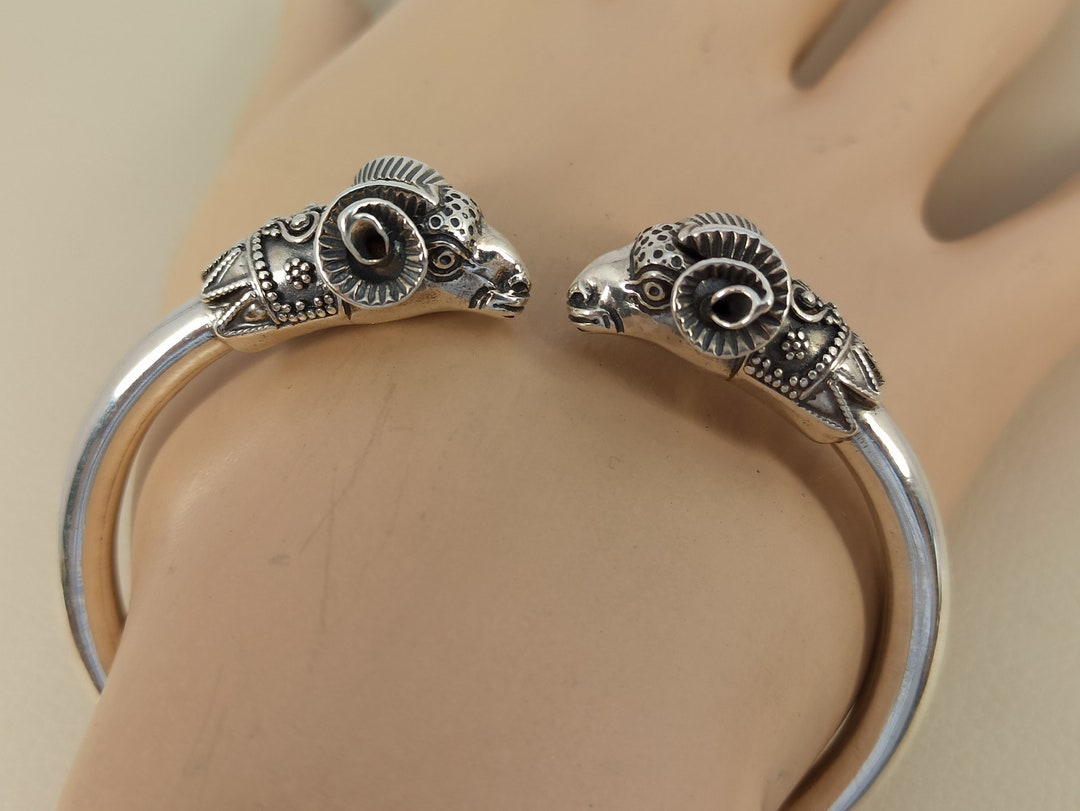 Handmade Sterling Silver Ram Head Bracelet, Filigree Detail - Etsy