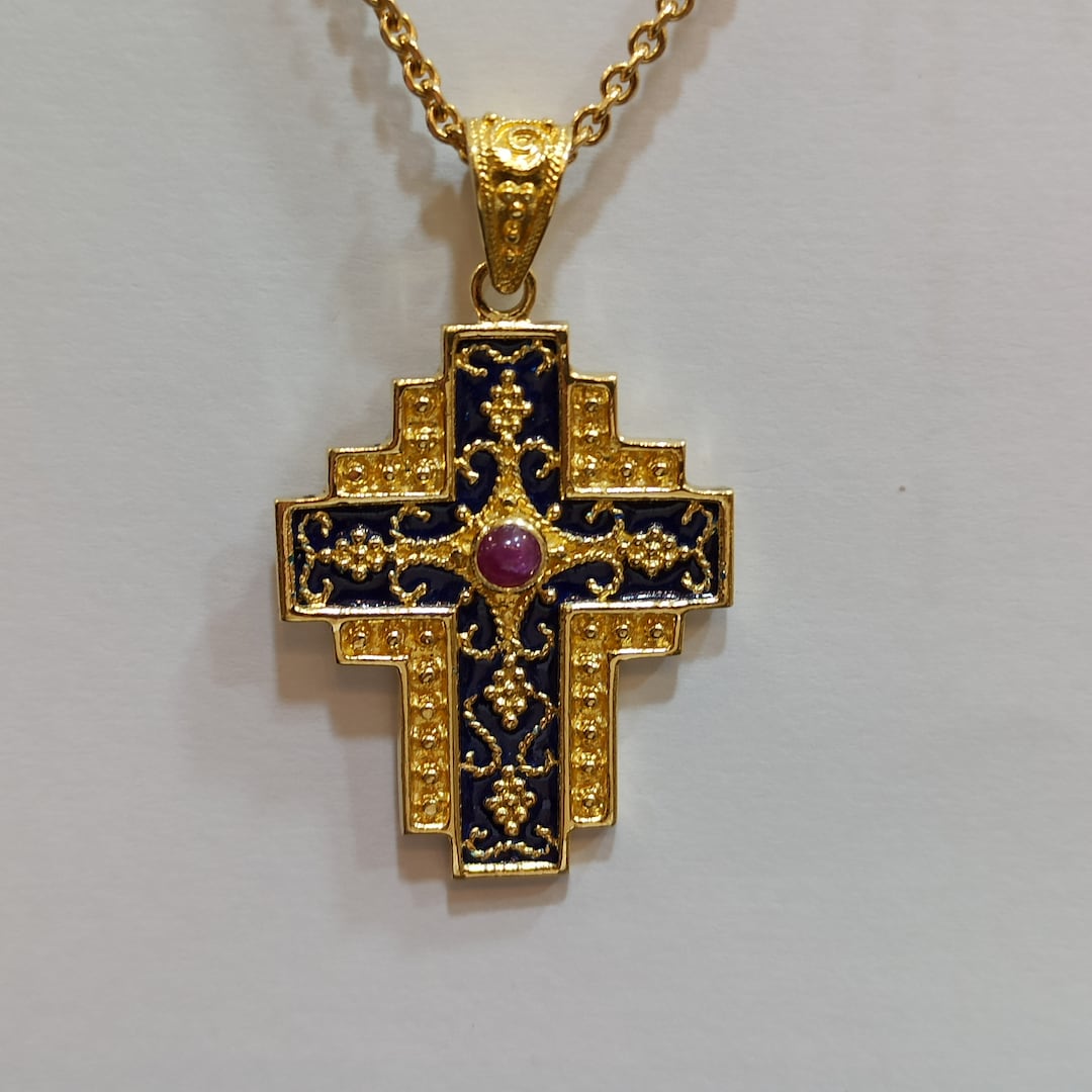 Byzantine Style Greek Orthodox Cross Made of 18K Solid Yellow Gold - Etsy