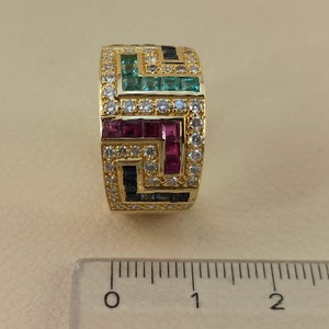 Greek Key Ring (meander) Design With Diamonds, Emeralds ,rubies, and ...