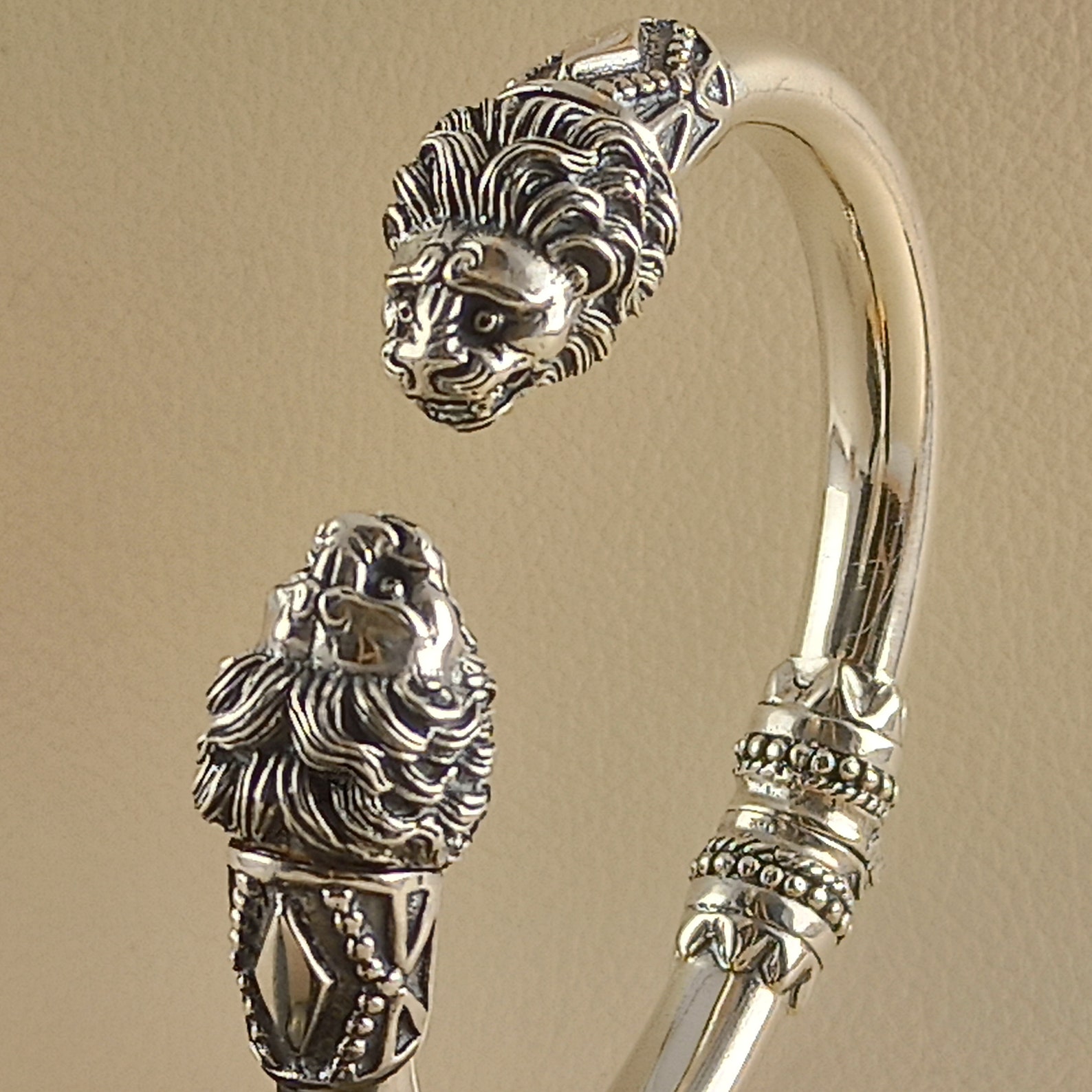 Bracelet Ancient Greek Style With Lion Heads in Solid Sterling Silver ...