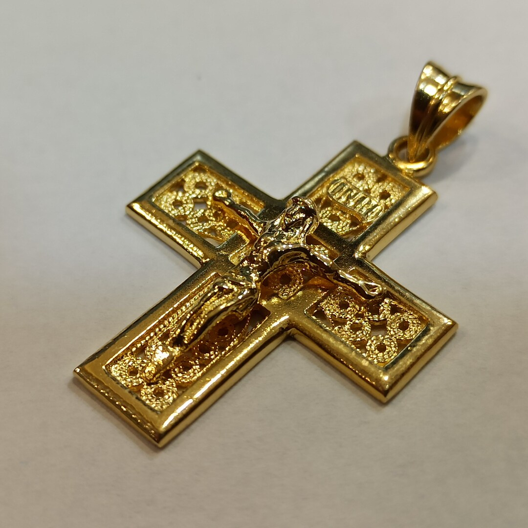 Filigree Work, Handmade Greek Orthodox Cross Made of 18K Solid Yellow ...