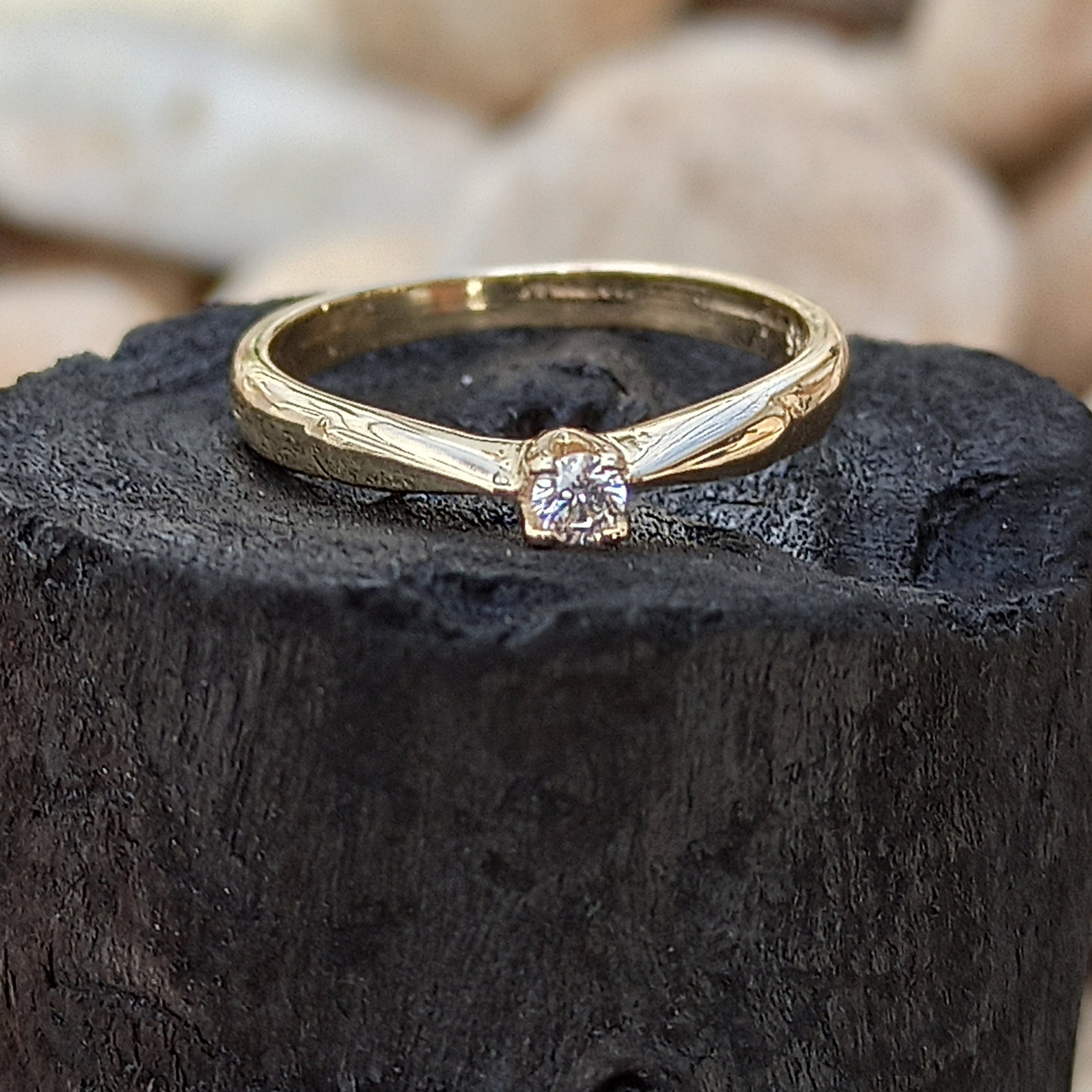Engagement Ring With Natural Diamod in Solid 14K Yellow Gold - Etsy