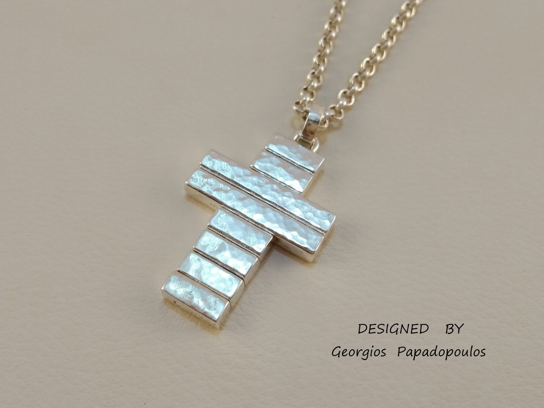 Cross for Man Handmade Hammered Made of Sterling Silver 925 - Etsy