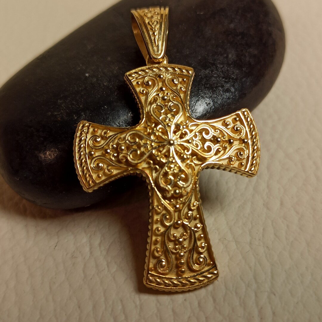 Byzantine Style Greek Orthodox Cross Made of 18K Solid Yellow Gold - Etsy