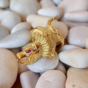 Dragon Ring With Natural Diamonds and Ruby Made of 18 Carat Solid ...