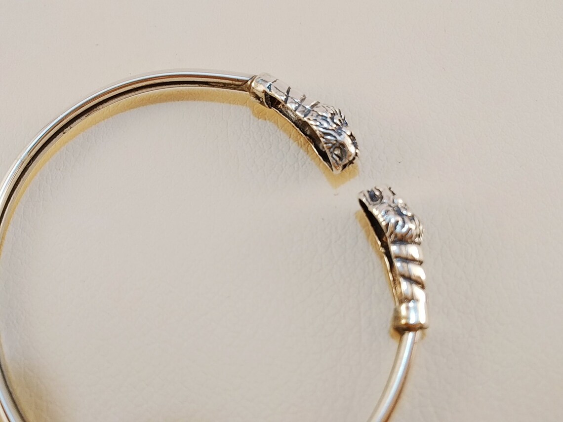 Sterling Silver Lion Head Bangle, Handmade Greek Bracelet - Etsy