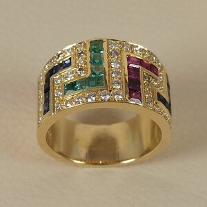 Greek Key Ring (meander) Design With Diamonds, Emeralds ,rubies, and ...