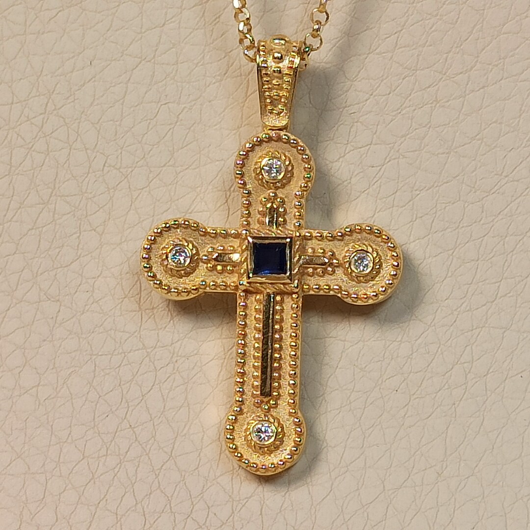 Byzantine Style Greek Orthodox Hand Made Cross With Natural Diamonds ...