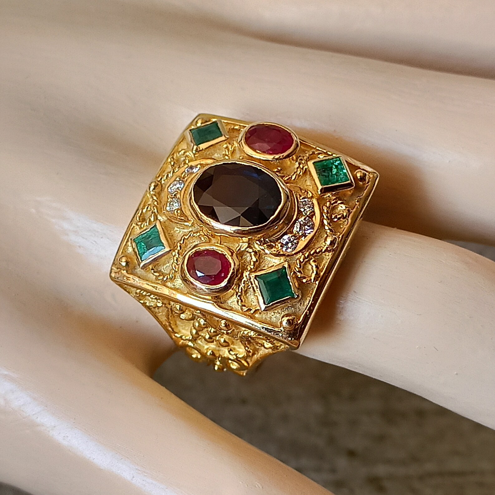 Greek Byzantine Design Ring With Precious Stones in 18 Carat Solid ...