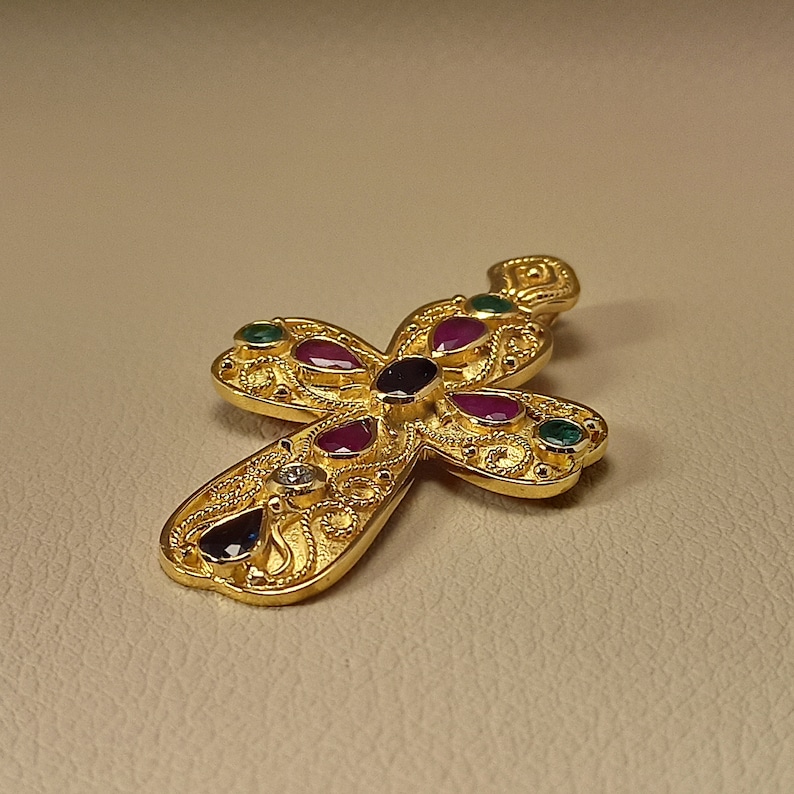 Byzantine Style Greek Cross in 18 Carat Solid Gold With | Etsy