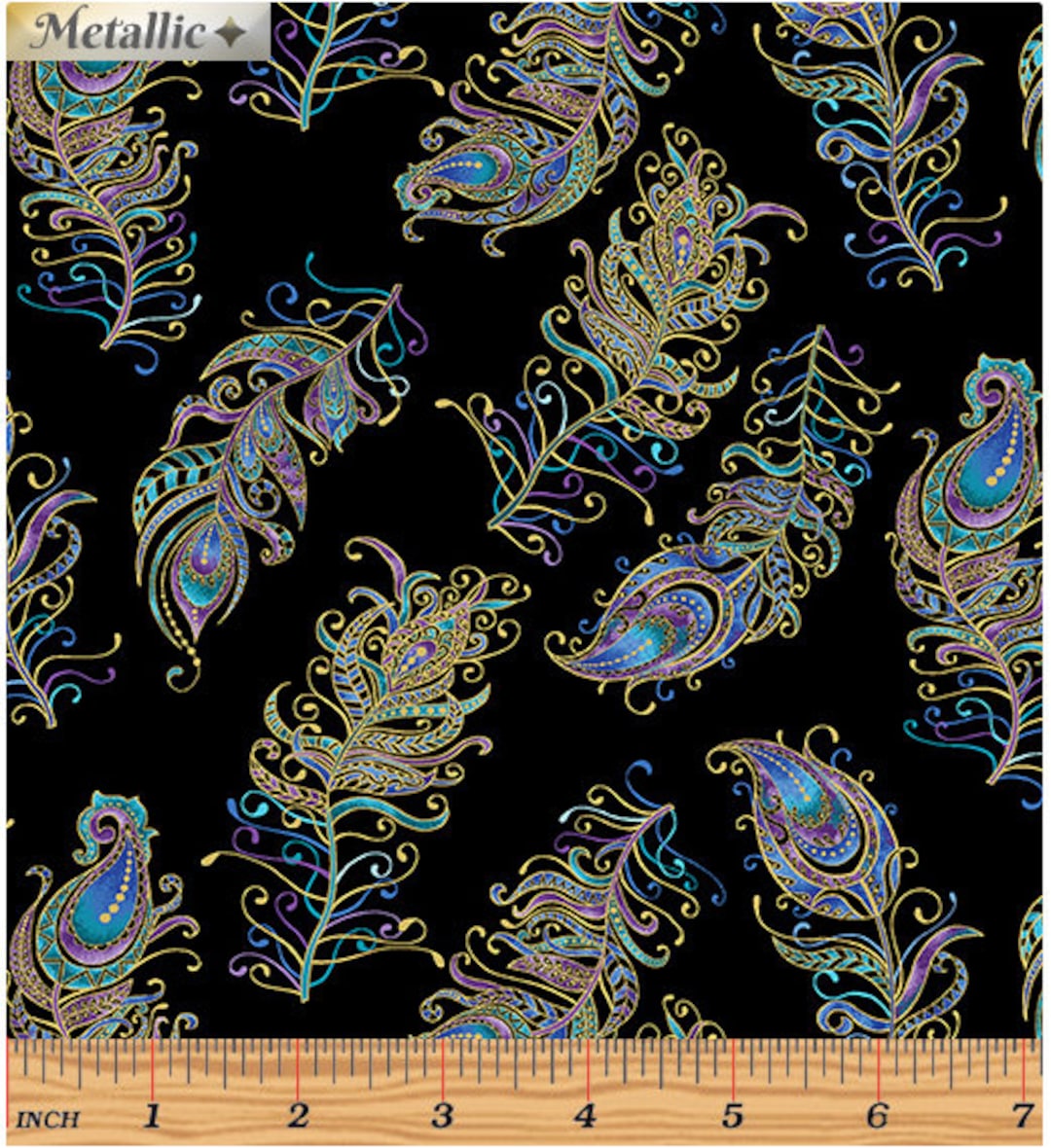 Peacock Flourish Small Metallic Floating Feather by Benartex - Etsy