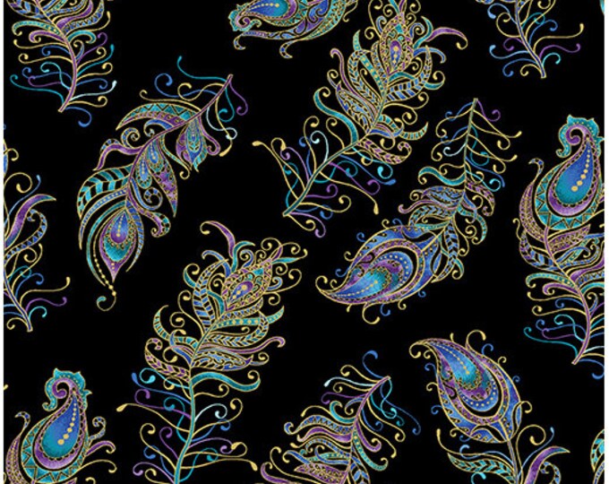Peacock Flourish Small Metallic Floating Feather by Benartex - Etsy
