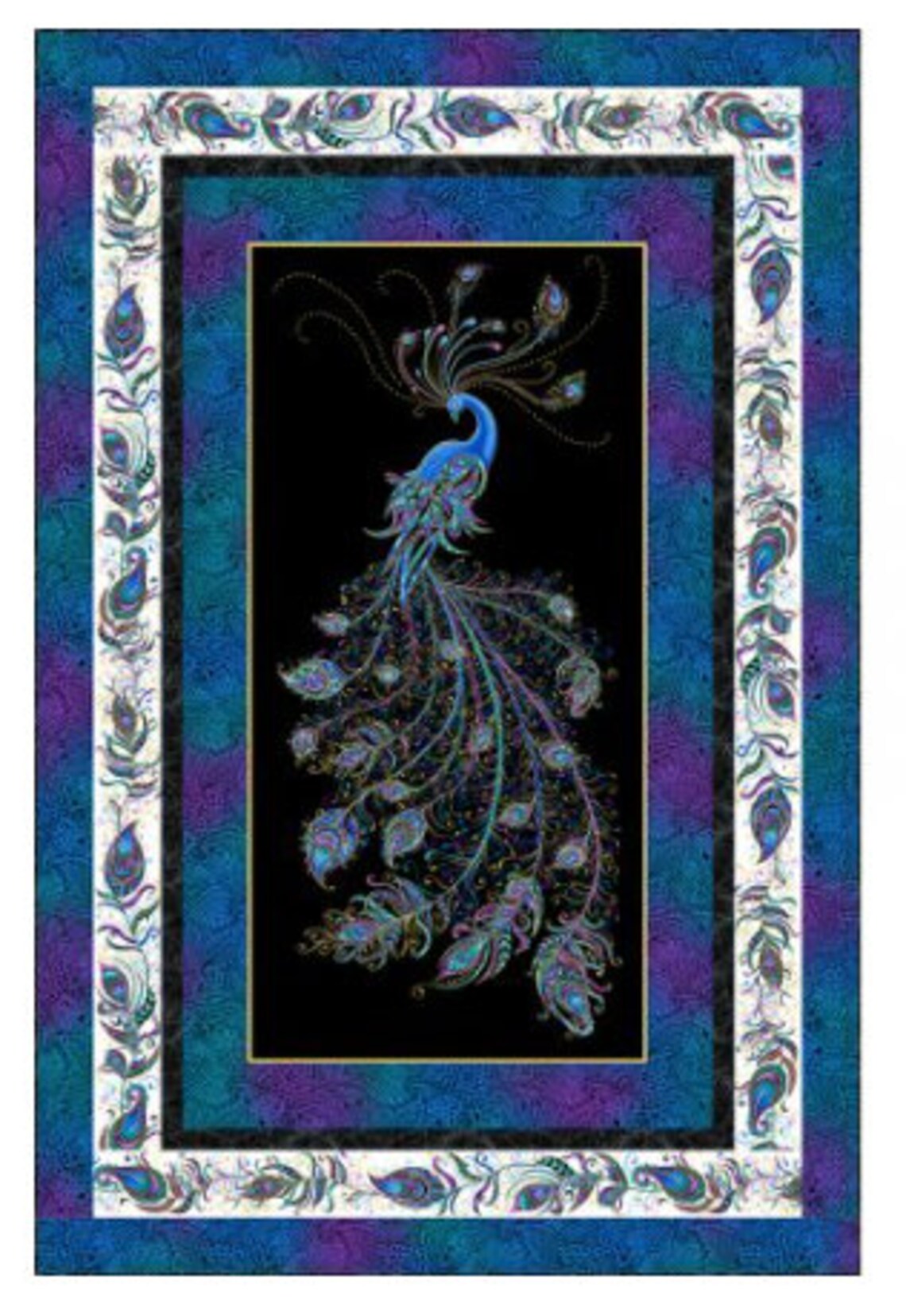 Peacock Flourish Large Metallic Floating Feather by Benartex | Etsy