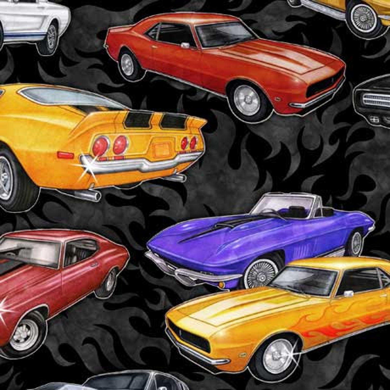 Cars & Flames Black From Streets of Fire ©dan Morris - Etsy