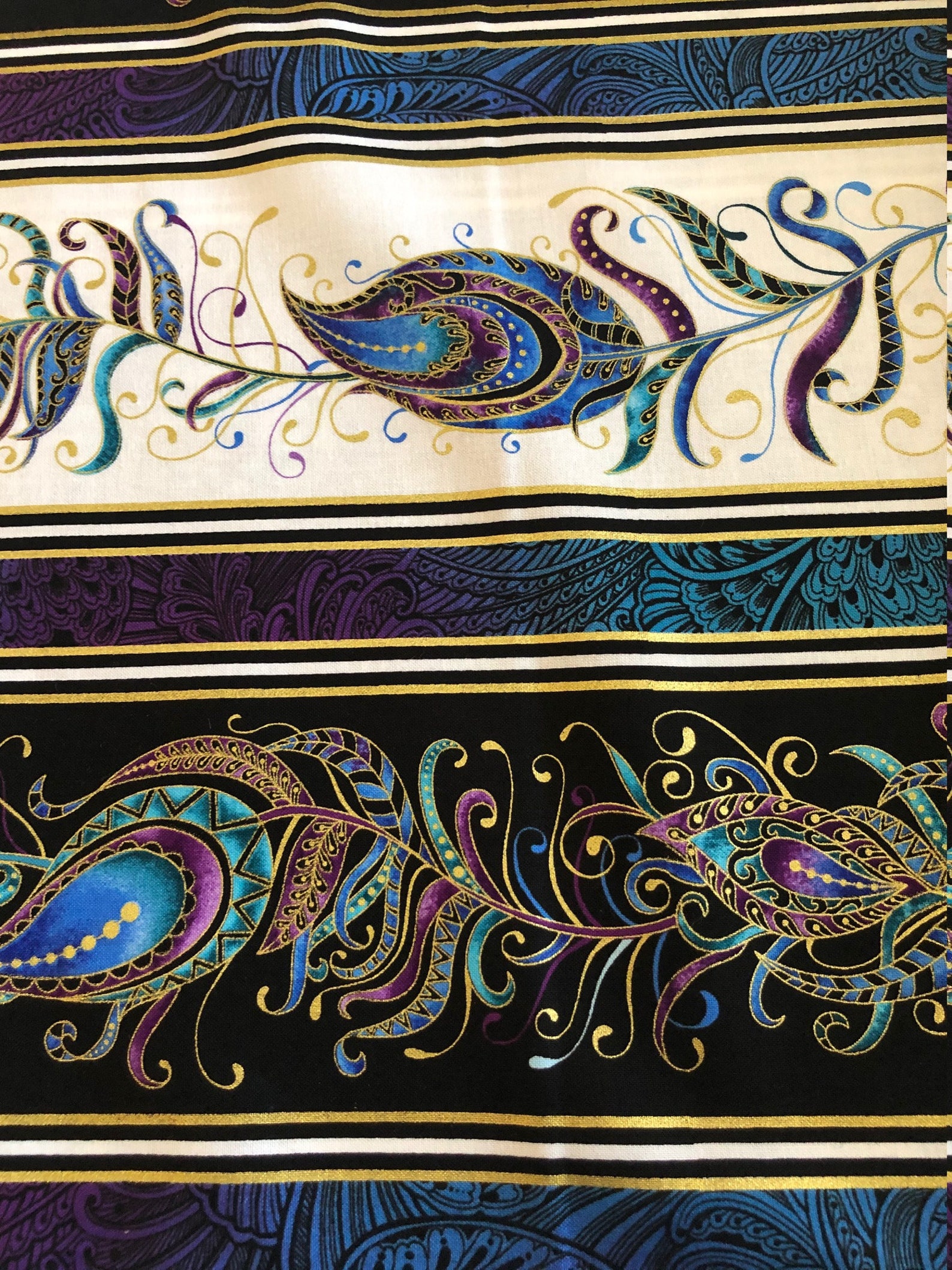 EOB 27 Inches Peacock Flourish Stripe Metallic Fabric - Etsy