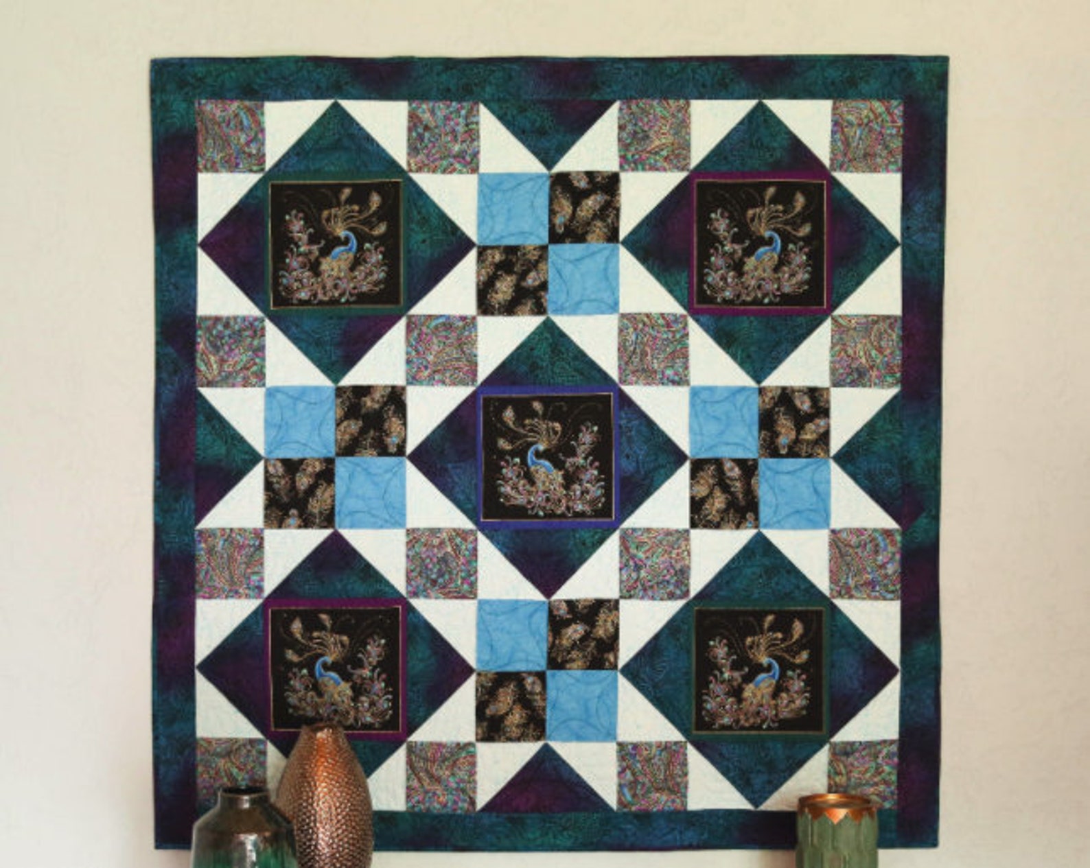 Peacock Flourish Large Metallic Floating Feather by Benartex | Etsy