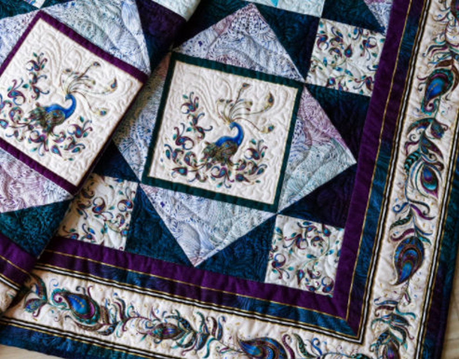 Peacock Flourish Large Metallic Floating Feather by Benartex | Etsy