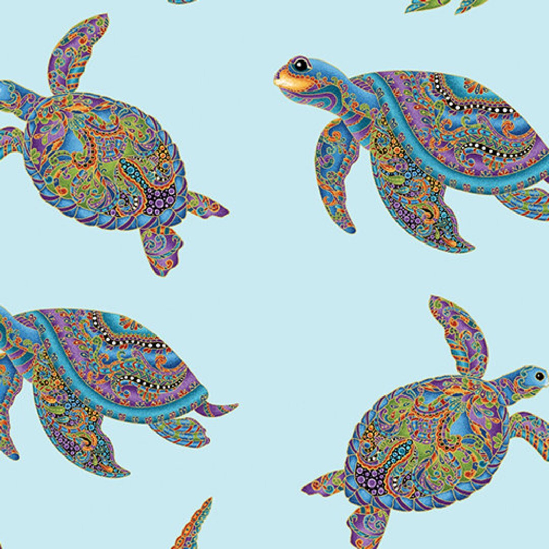 Hooked on Fish - Sea Turtles Light Turquoise by Ann Lauer for Benartex ...