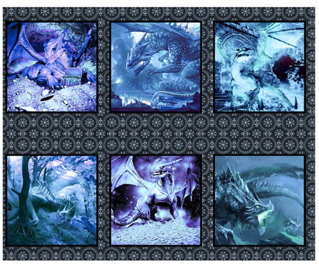 Dragons - Small Blue Panel by Jason Yenter - in the Beginning Fabrics ...