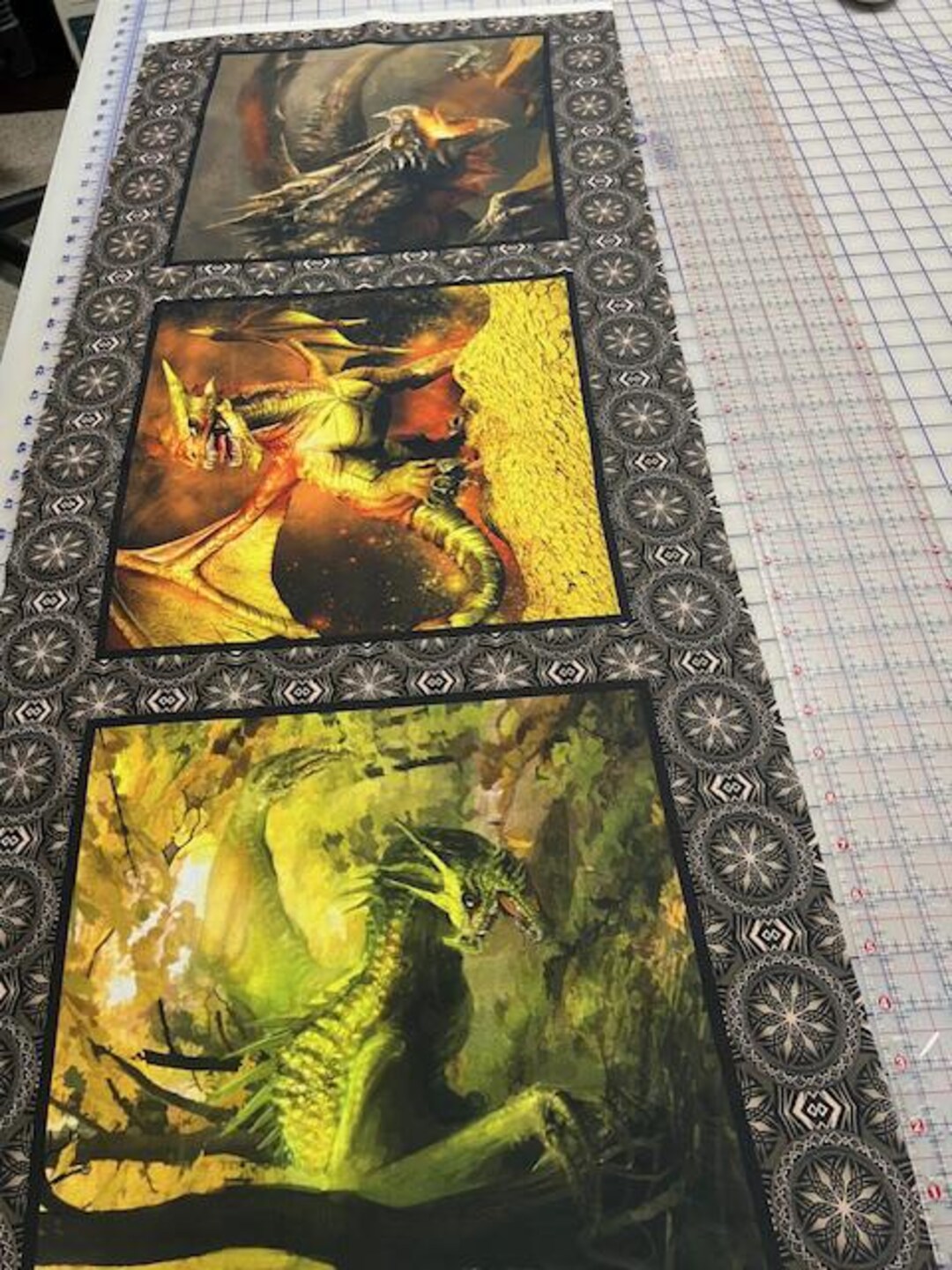 Dragon Fabric - the Ancients Square Panel Three Dragons EOB - by Jason ...