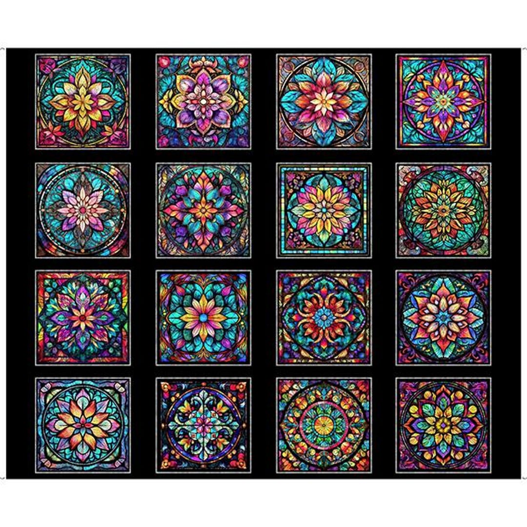 Radiant Reflections Stained Glass Patches Fabric by Morris Creative for ...