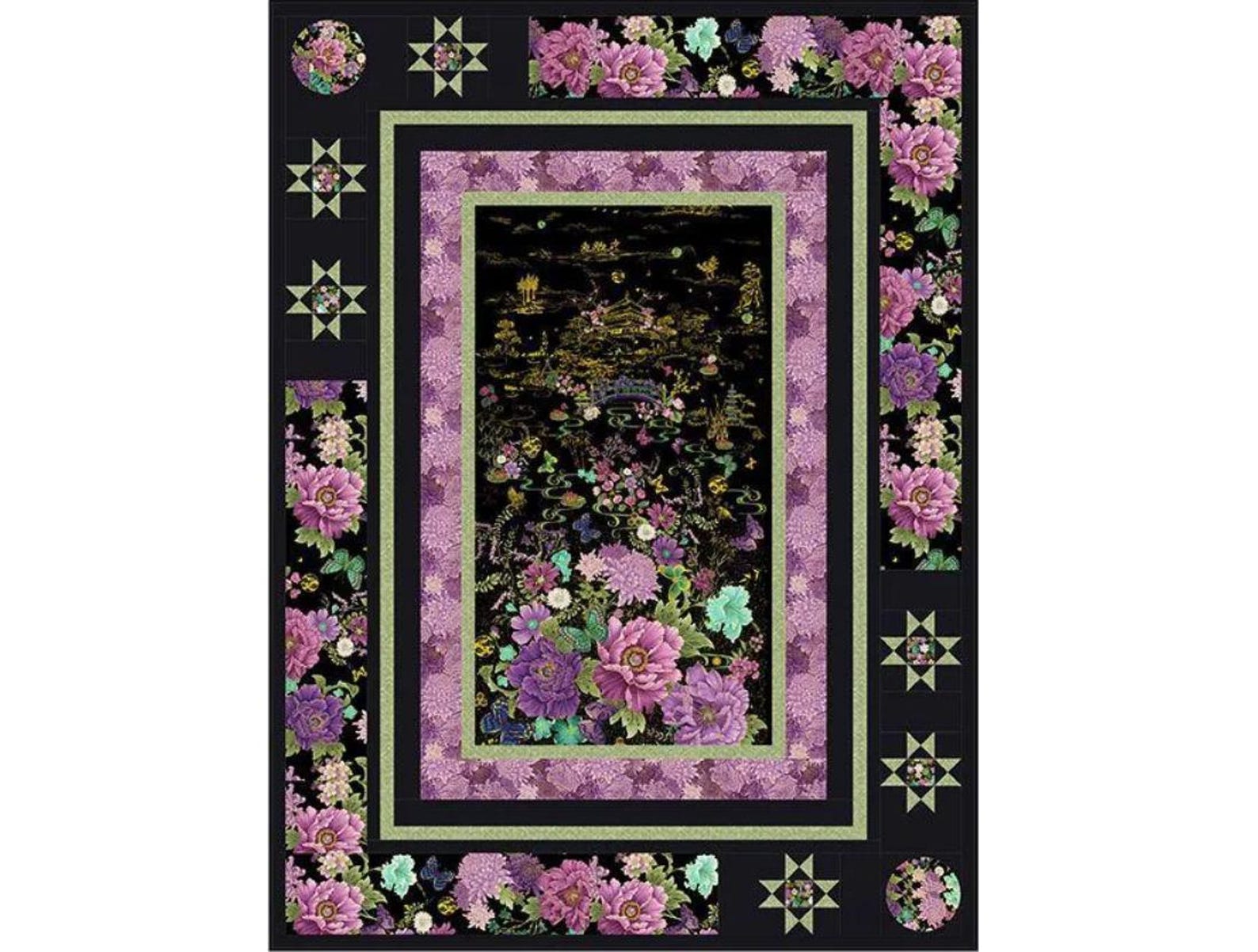 Shizuka Quilt Kit: Asian Floral Fabric, Metallic Accents (52x70) - Etsy