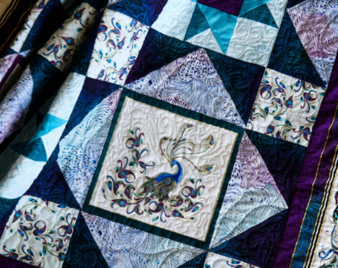 Peacock Flourish Large Metallic Floating Feather by Benartex | Etsy