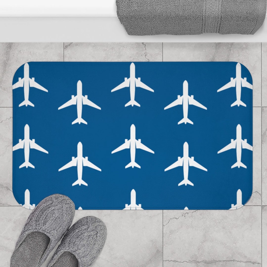 Flying Aircraft Plane Bath Mat, Aviation Themed Bathroom Rug - Perfect ...