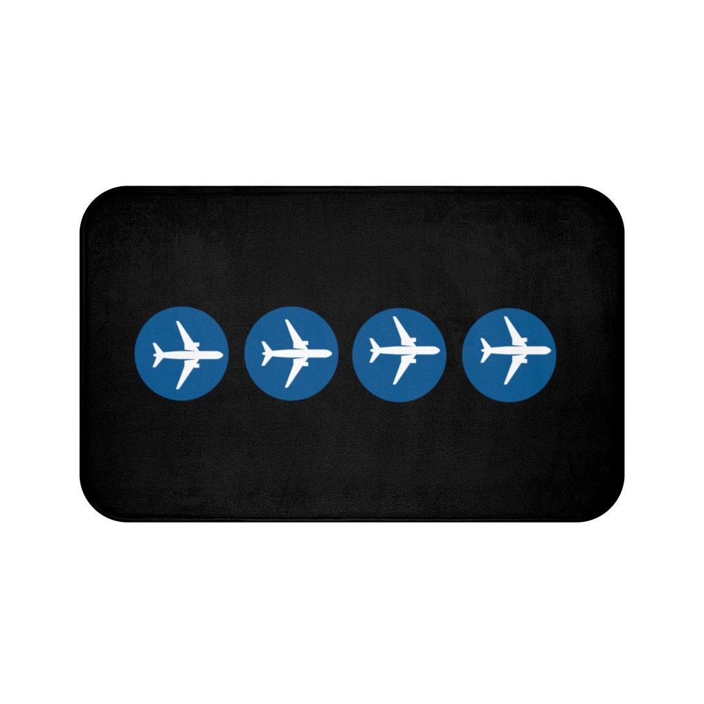 Flying Blue Plane Black Background Airline Bath Mat, Aviation Themed ...