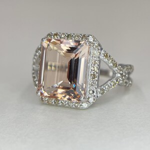 Natural Peach Morganite Emerald Cut //natural Sparkling Diamonds Around ...