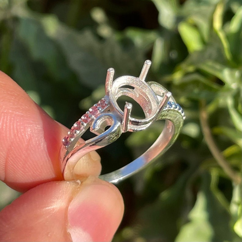 925 Sterling Silver Collet Ring 7x9mm Oval//natural Orange & Blue ...