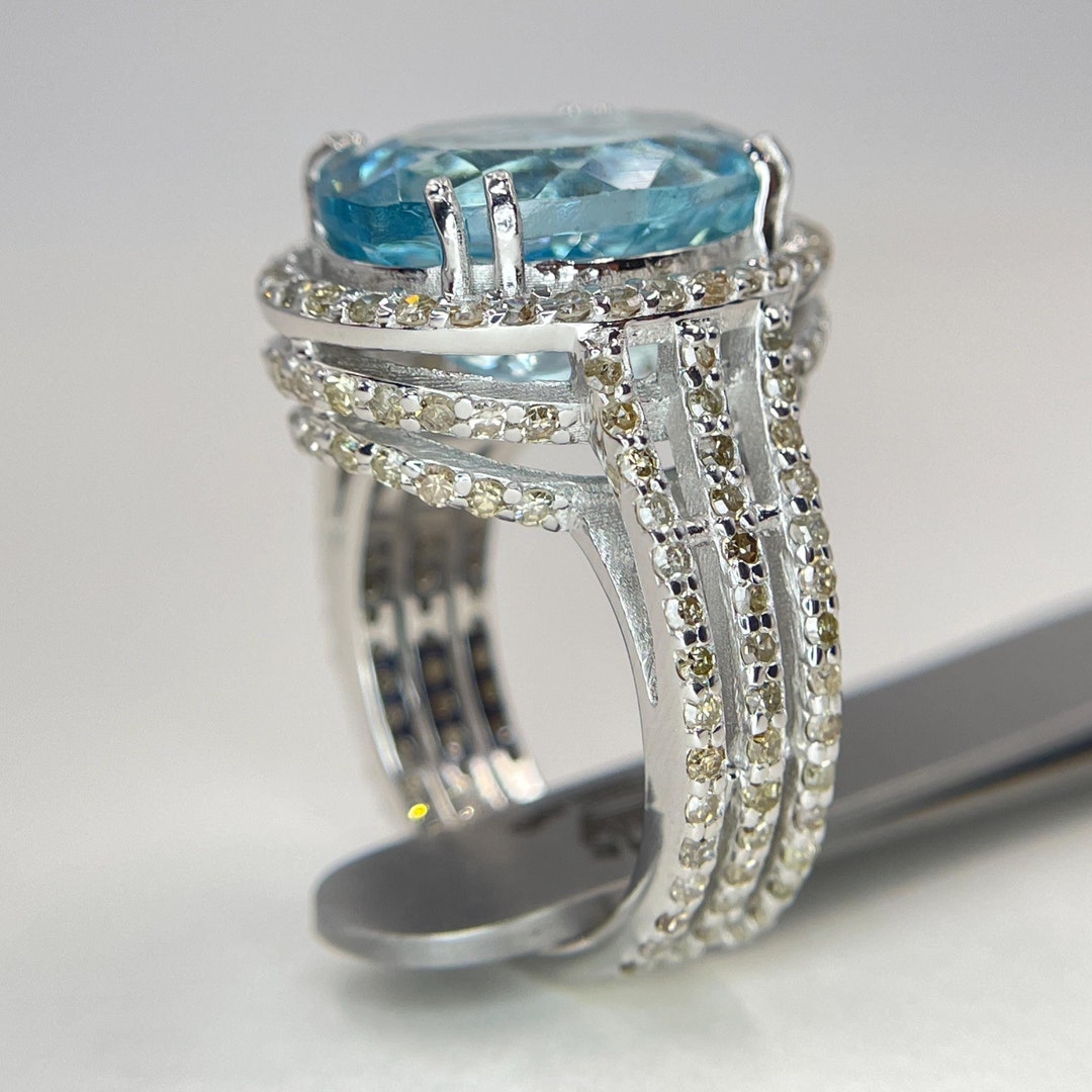 Natural Santa Maria Aquamarine Gemstone Ring//natural Diamonds 1.40mm ...