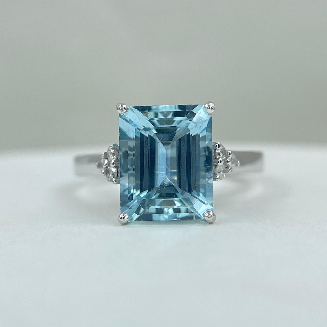3.50 Ct Natural Aquamarine Intense Deep Blue Color Emerald Cut With ...