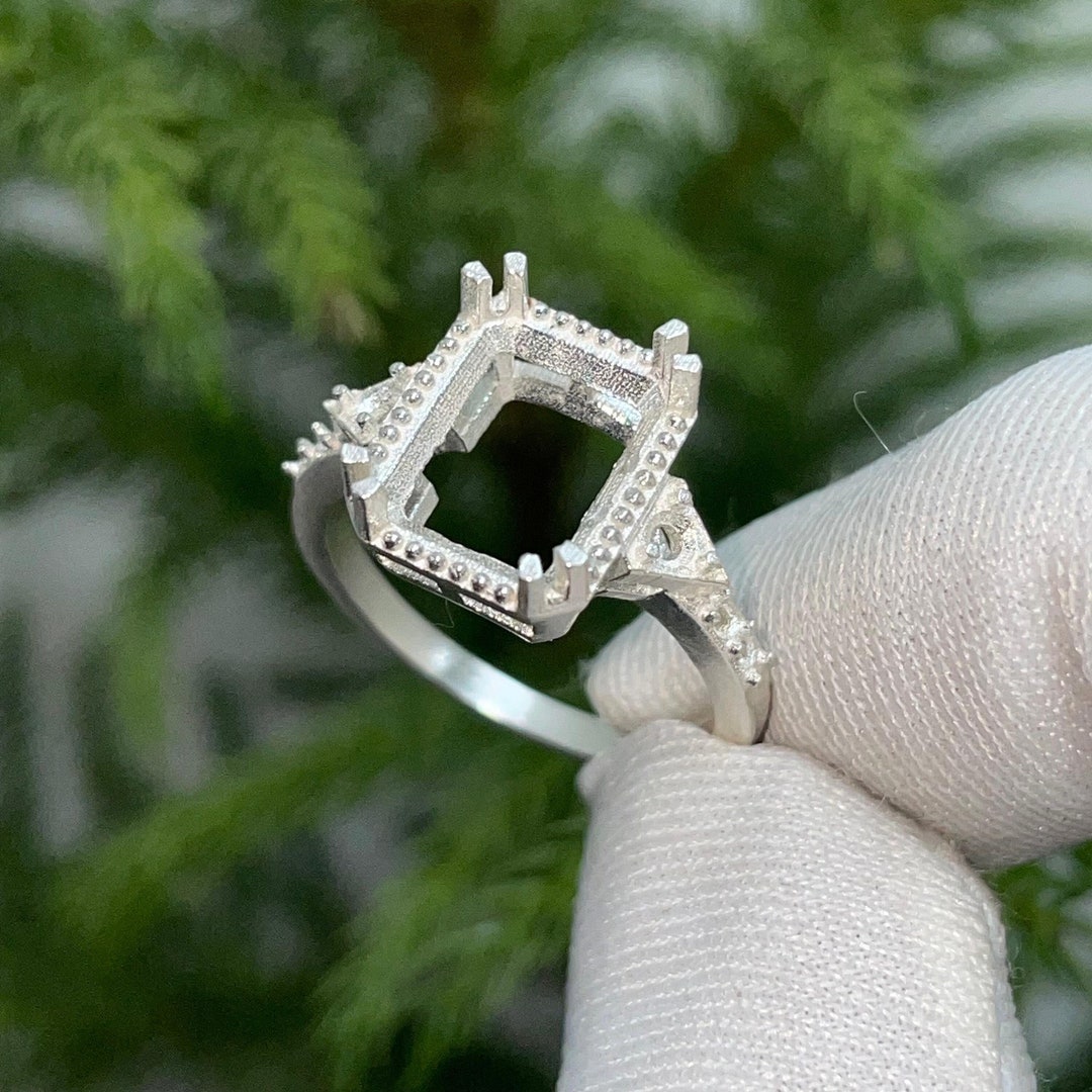 925 Sterling Silver Collet Ring/8 Claw Prongs//for Emerald Cut ...