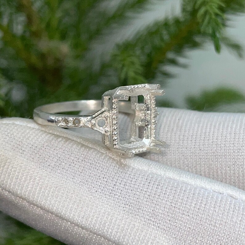 925 Sterling Silver Collet Ring/8 Claw Prongs//for Emerald Cut ...