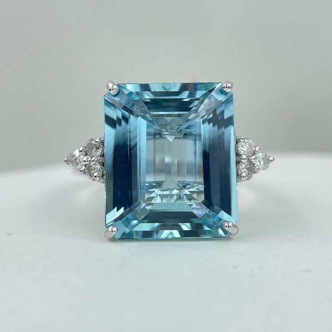 9.50 Ct Natural Aquamarine Intense Deep Blue Color Emerald Cut With ...
