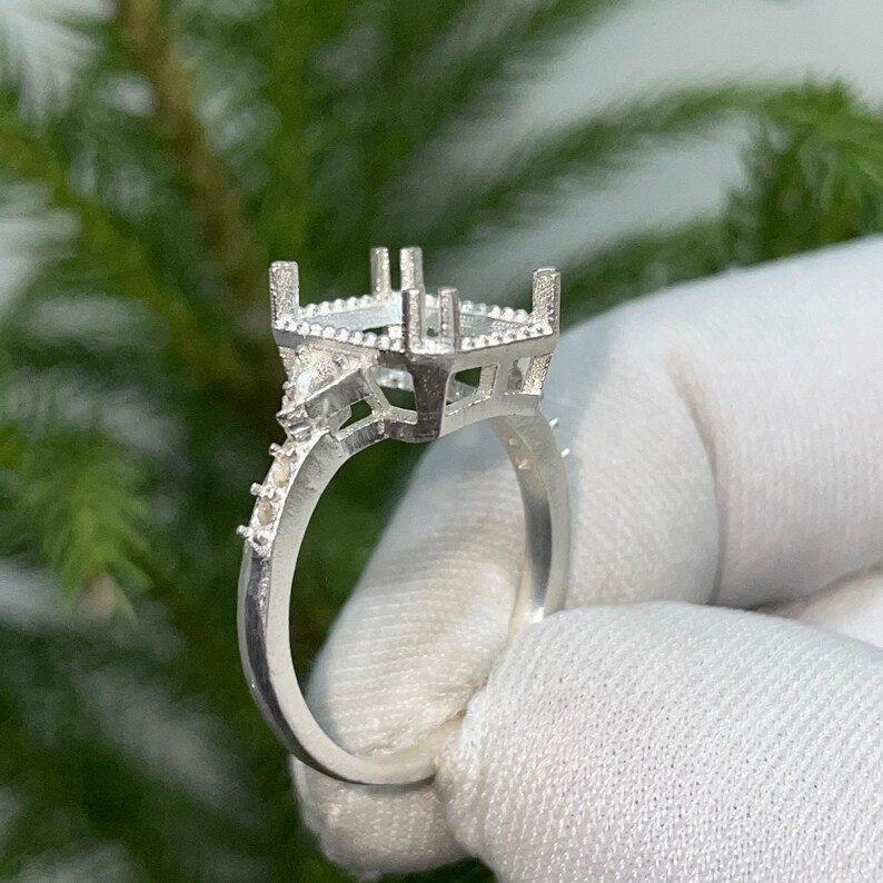 925 Sterling Silver Collet Ring/8 Claw Prongs//for Emerald Cut ...