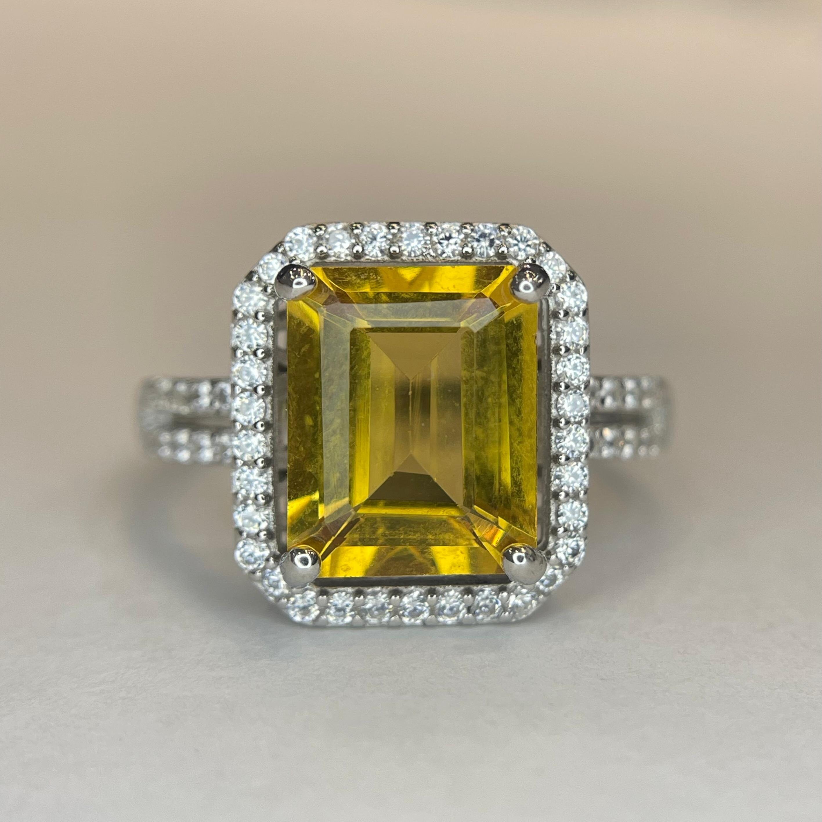 AAA+ Natural Yellow Beryl Emerald Cut//gemstone Ring 925 Sterling ...