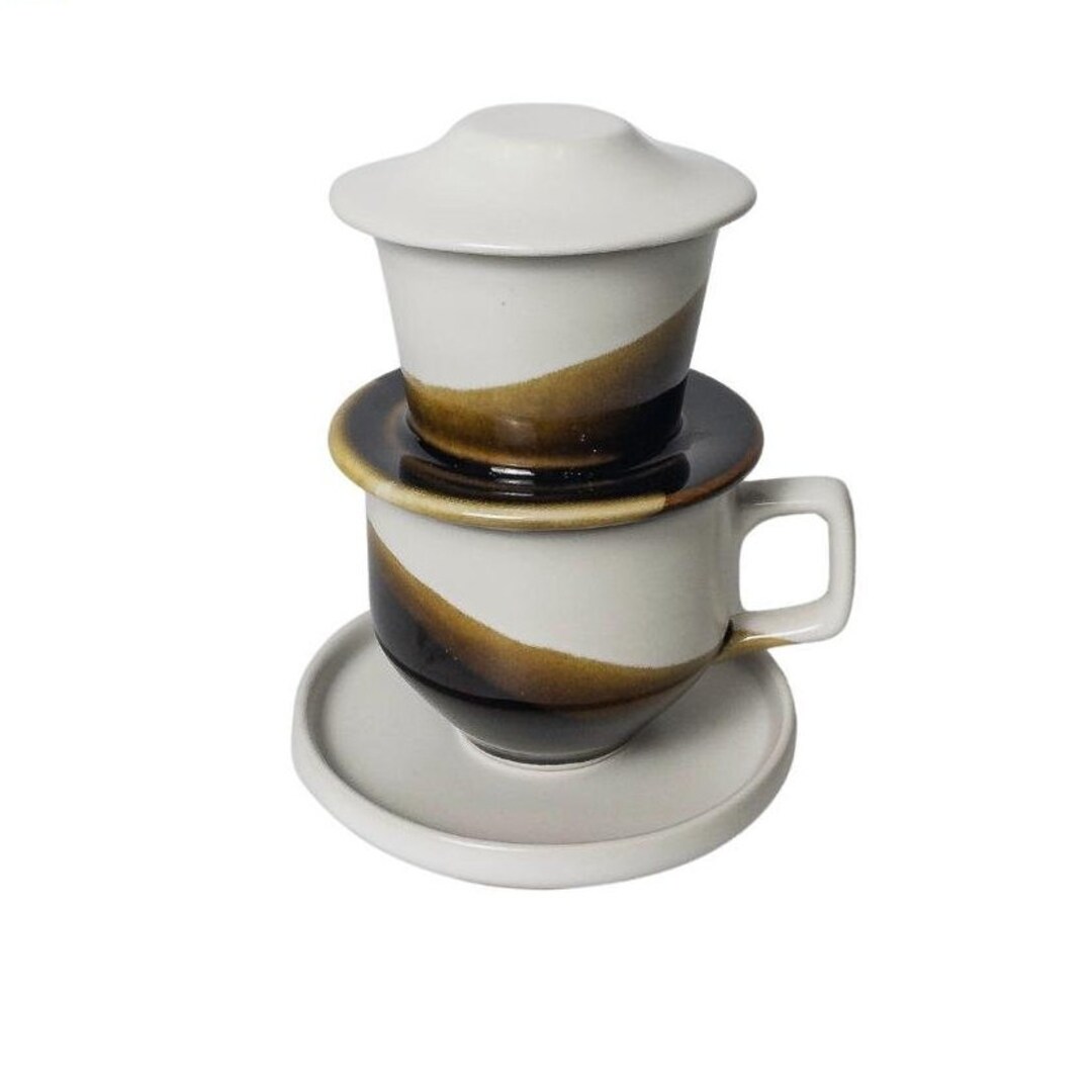 Handmade Ceramic Vietnamese Coffee Filter (phin) + Espresso Cup | Brown ...