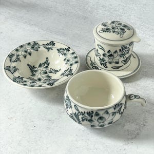 Bat Trang Vietnamese Coffee Set (filter, Cup, Plate & Spoon) - Lotus ...