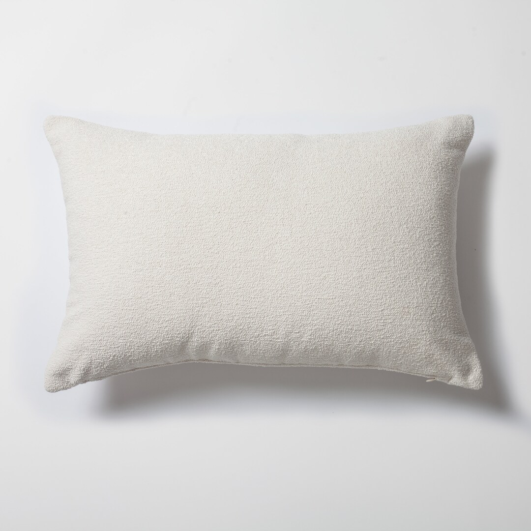 White Bouclet Textured Lumbar Pillow Cover: Bohemian Modern Woven ...