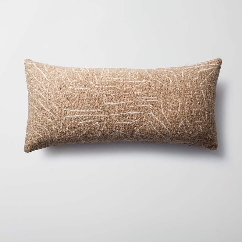 Mocha Brown Abstract Lumbar Pillow Cover: Jacquard Woven Decor - Etsy