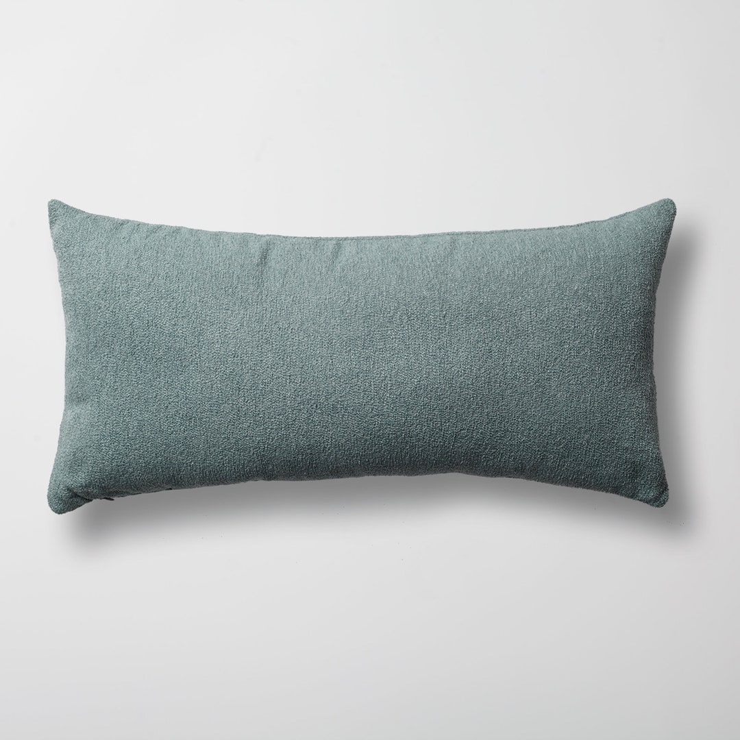 Blue Bouclet Textured Lumbar Pillow Cover: Modern Bohemian Woven Fabric ...