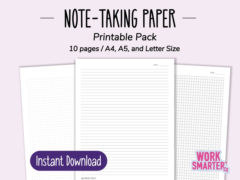 Digital Note Taking Paper Template, Lined, Ruled, Graph, Dot Grid ...