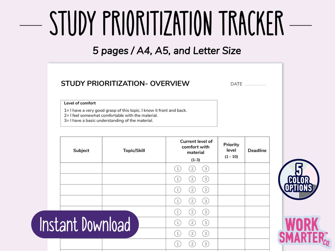 Study Tracker Printable, Study Planner Template, Study Planner Insert ...