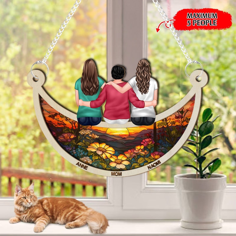 Mother Daughter on Moon Suncatcher - Etsy